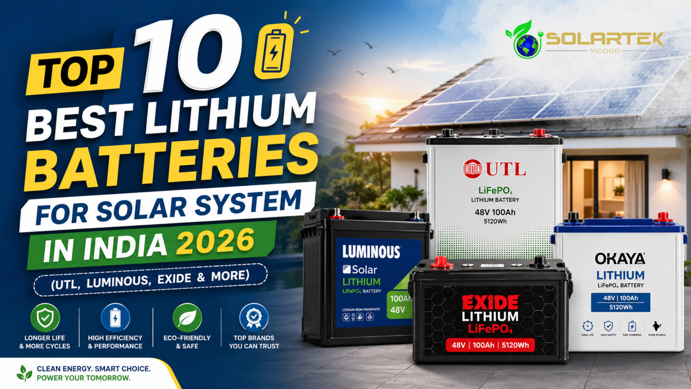 Top 10 Best Lithium Batteries for Solar System in India 2026 (UTL, Lum ...